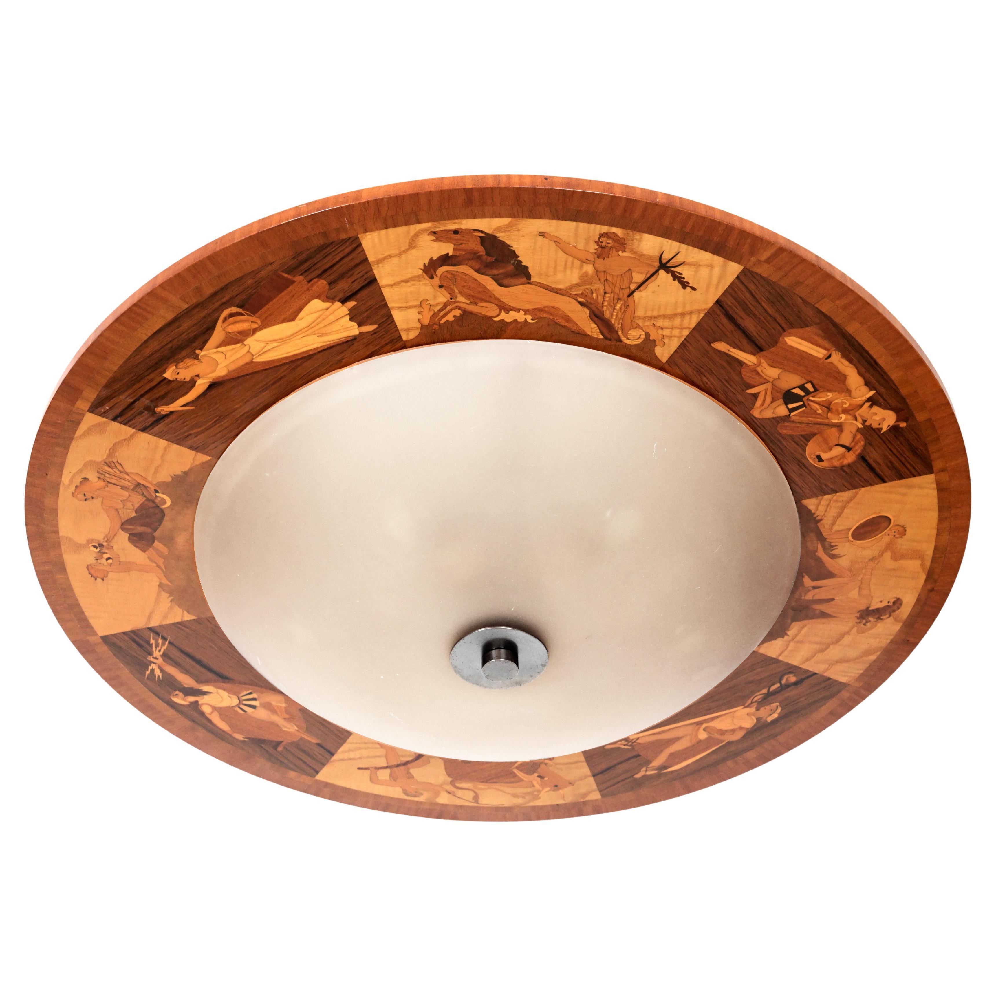 1930s Swedish Grace Romantic Figures Wooden Flush Mount For Sale at 1stDibs