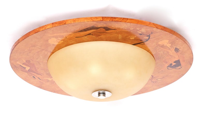 1930s Swedish Grace Nature Spirits Wooden Flush Mount For Sale at 1stDibs