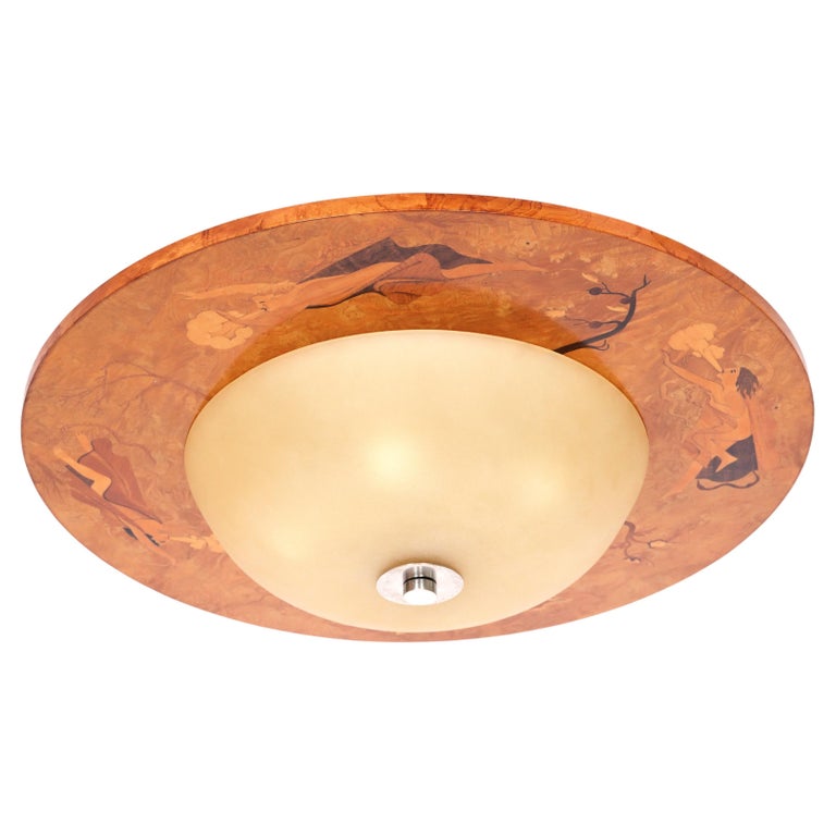 1930s Swedish Grace Nature Spirits Wooden Flush Mount For Sale at 1stDibs