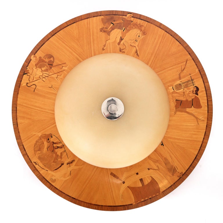 1930s Swedish Grace Romantic Figures Wooden Flush Mount For Sale at 1stDibs