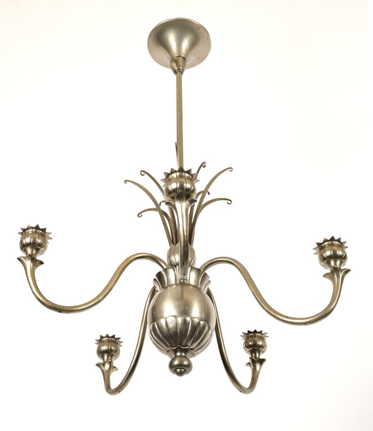 1930s Swedish Grace Tole Pewter Chandelier For Sale at 1stDibs