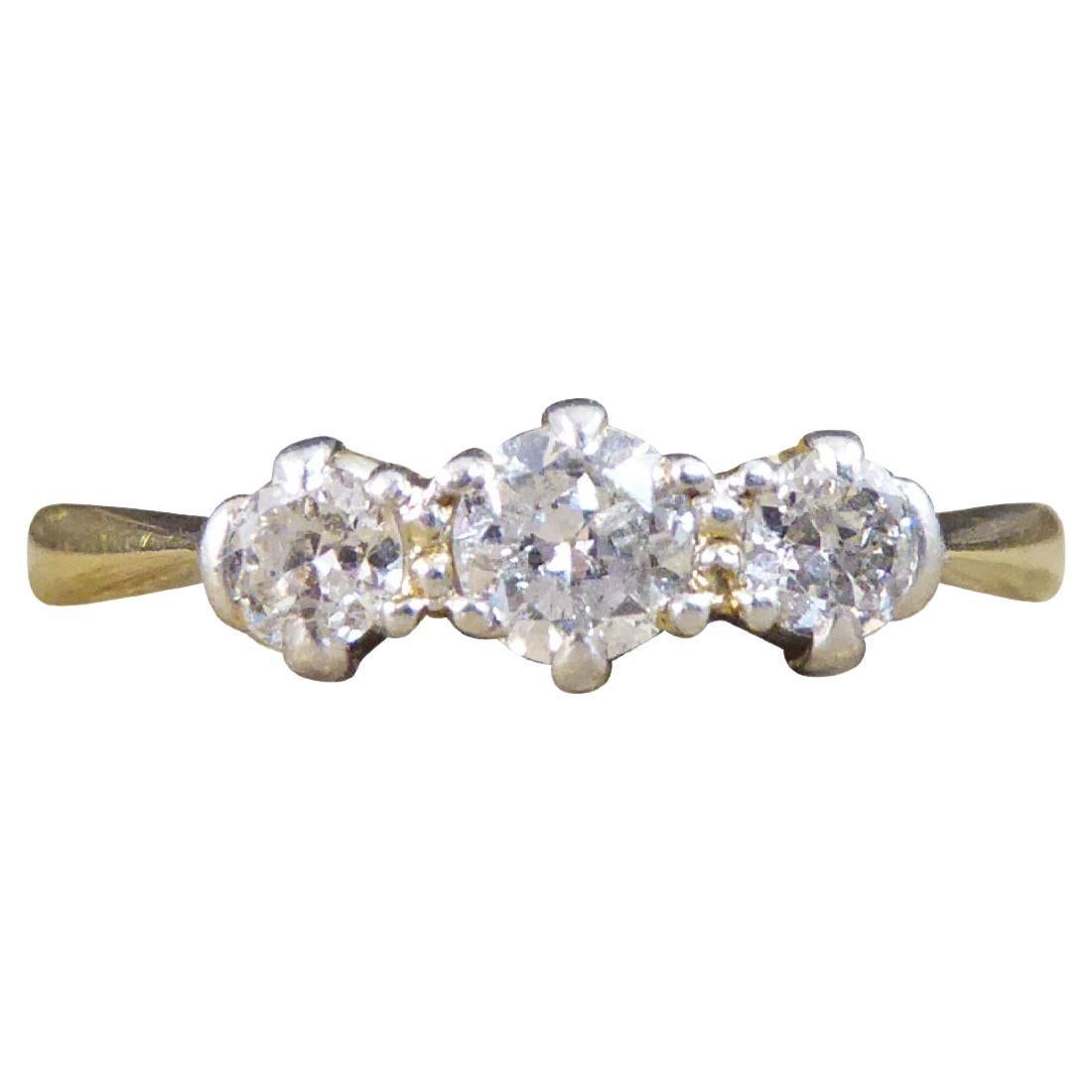Diamond Three-Stone Ring 18 Carat Gold and Platinum, 1.2 Carat Total ...