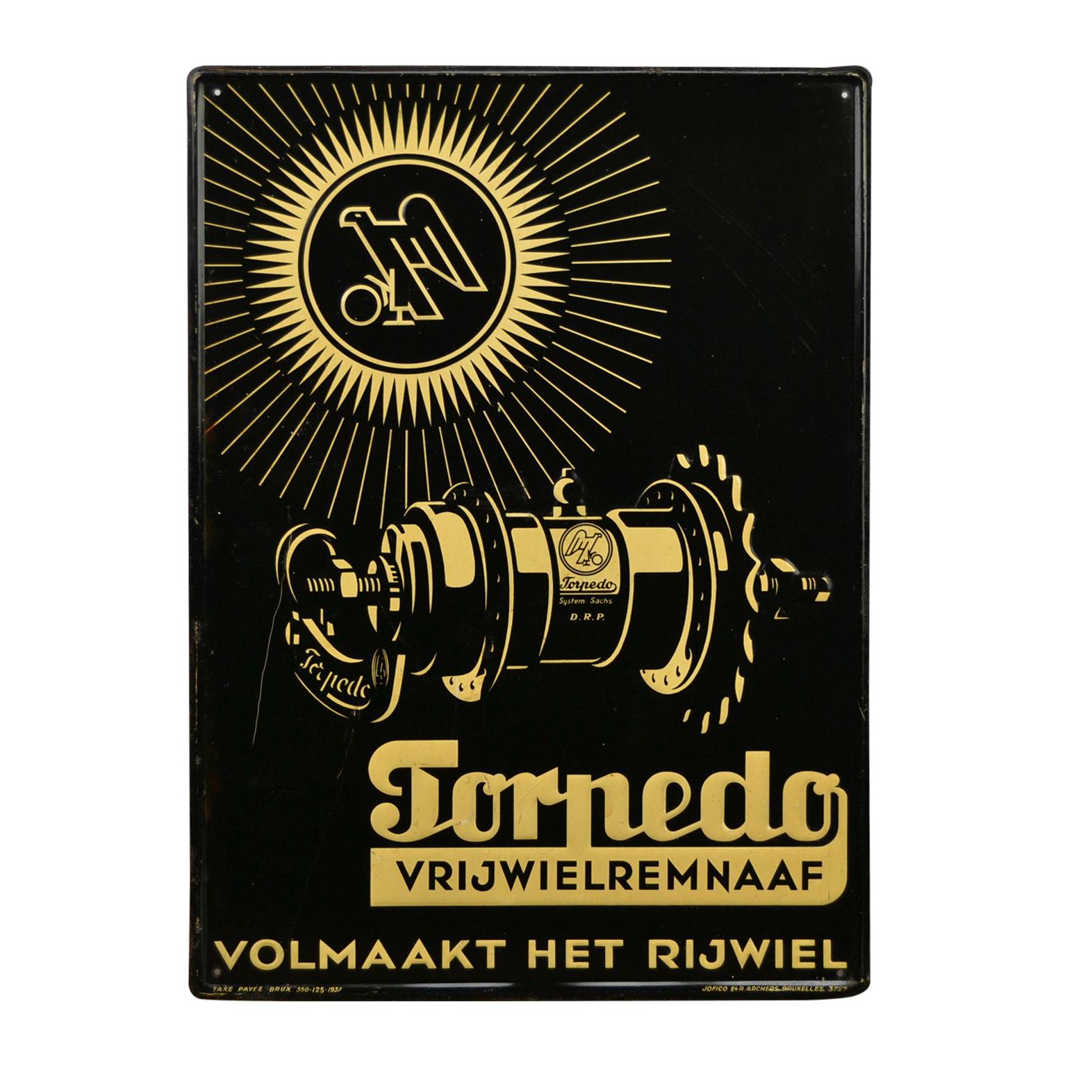 1930s Tin Sign for Torpedo, Bicycle Wheel Brake Naves, Belgium at 1stDibs