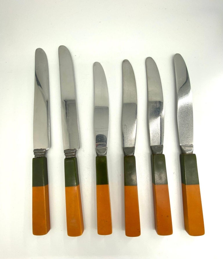 1930s Two Toned Butterscotch and Cherry Red and Green Bakelite Flatware ...