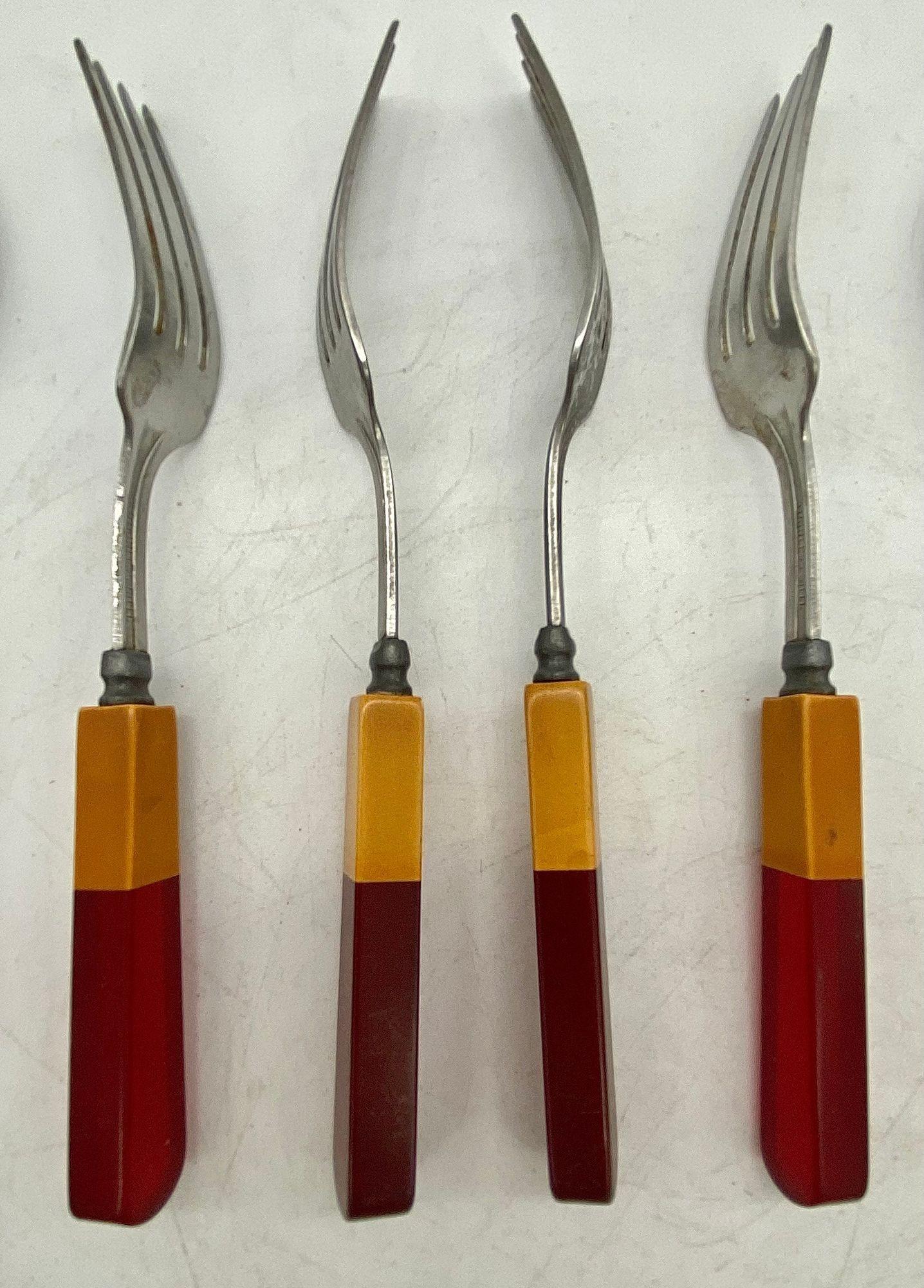 1930s Two Toned Butterscotch and Cherry Red and Green Bakelite Flatware ...