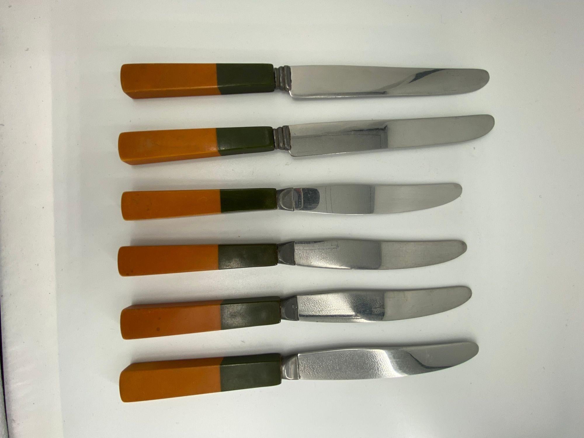 1930s Two Toned Butterscotch and Cherry Red and Green Bakelite Flatware ...