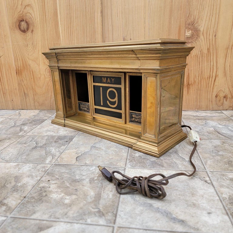 1930s Victorian Brass Perpetual Lighted Date Table/Desk-Top Bank ...