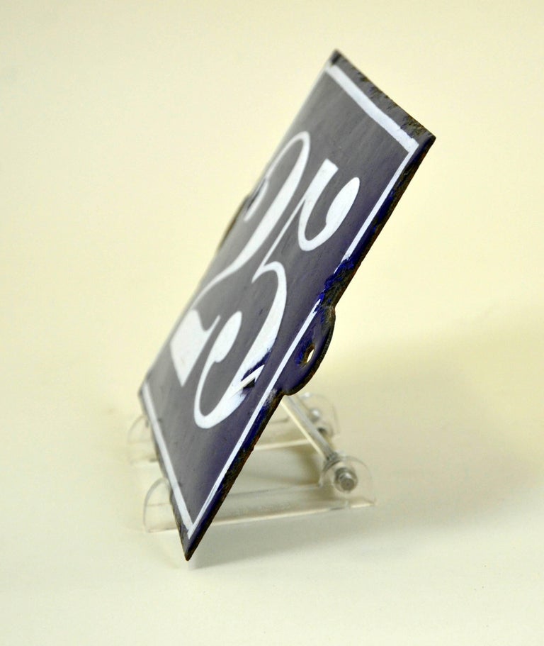 1930s Vintage Dark Blue French Enamel Metal Street Number 25 Sign at ...