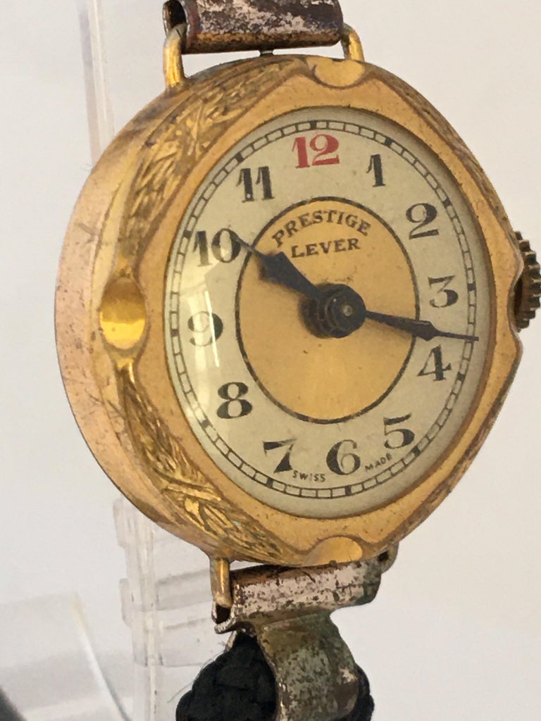 1930s Vintage Gold-Plated Ladies Mechanical Trench Watch For Sale at ...