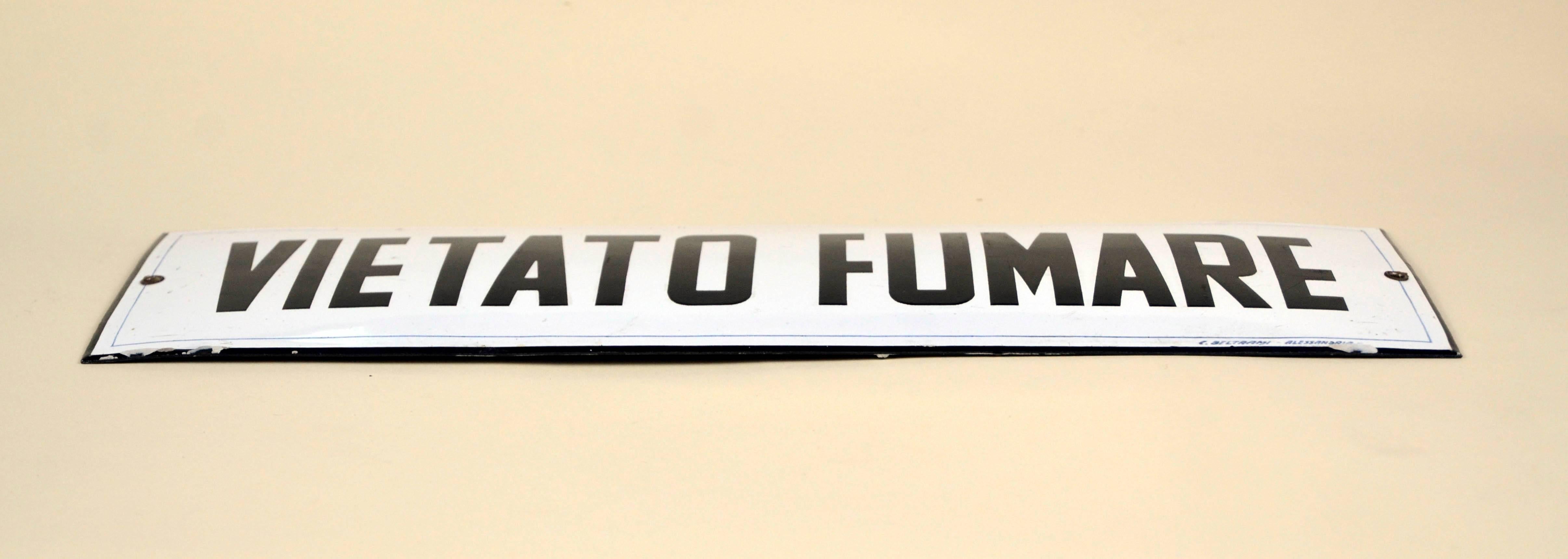 1930s Vintage Italian Enamel Metal Curved Sign Vietato Fumare or No ...