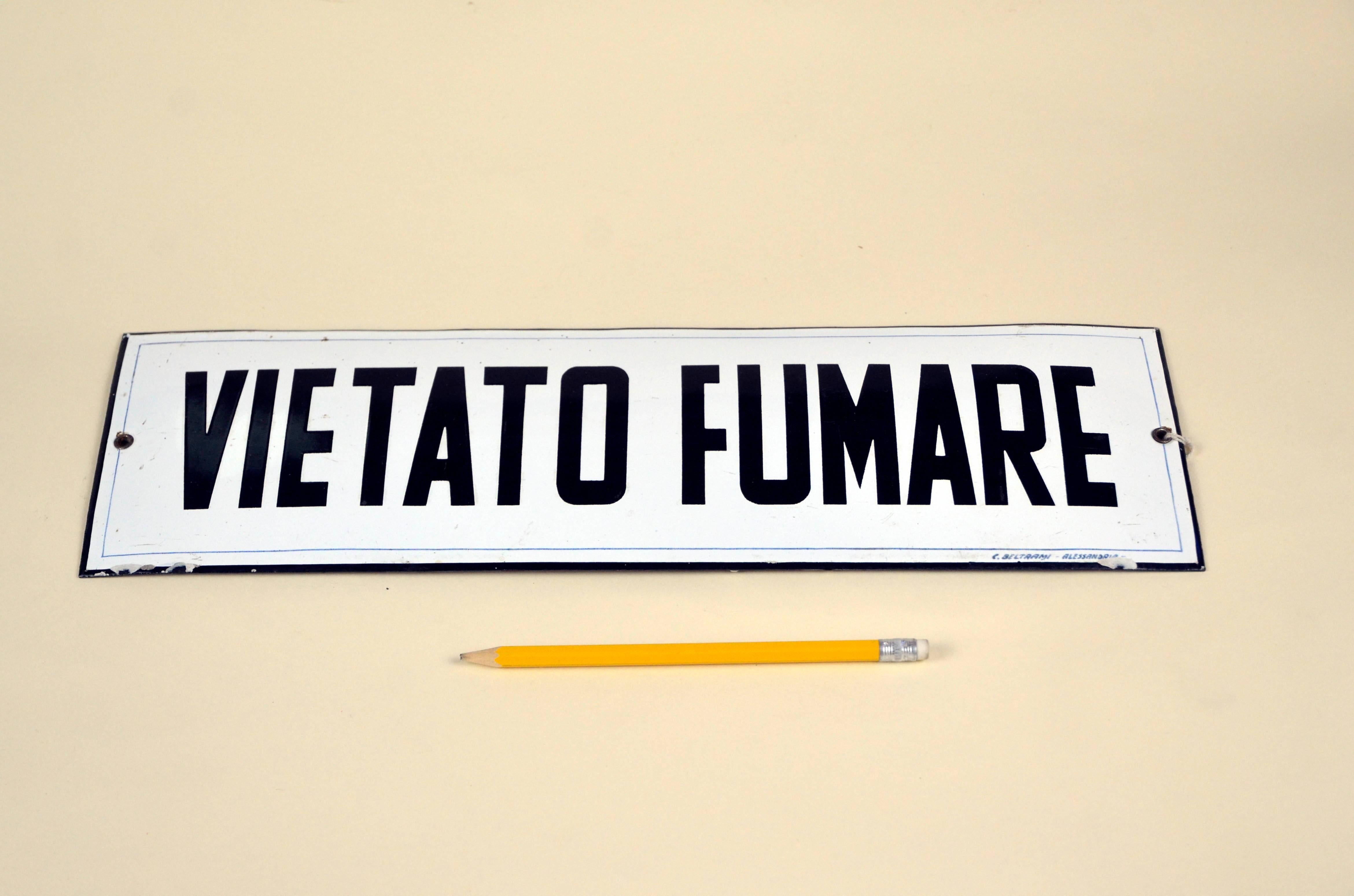 1930s Vintage Italian Enamel Metal Curved Sign Vietato Fumare or No ...
