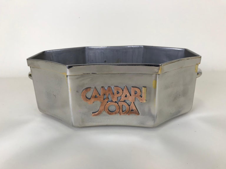 1930s Vintage Italian Metal Campari Soda Ice Bucket with Copper Relief ...