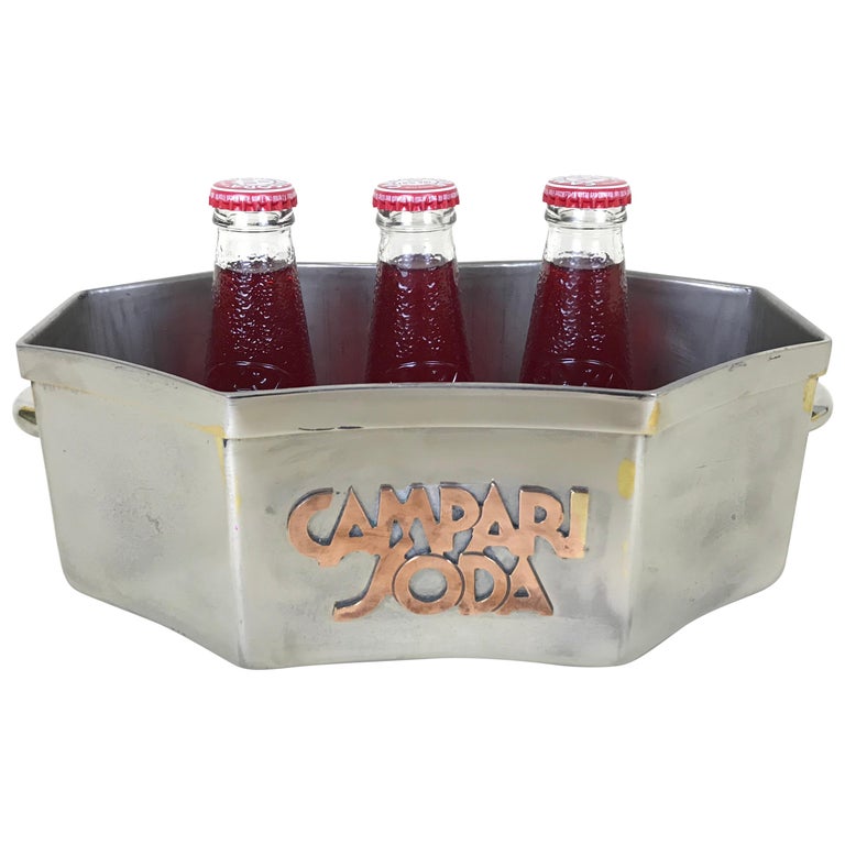 1930s Vintage Italian Metal Campari Soda Ice Bucket with Copper Relief ...