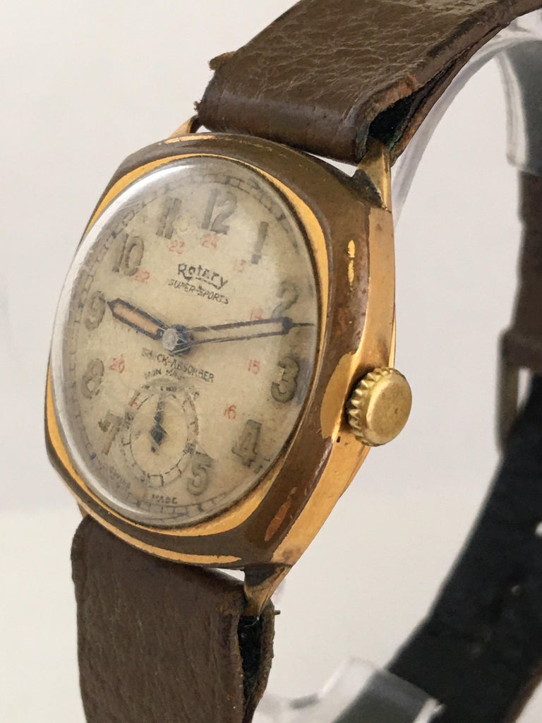 1930s Vintage Rotary24 Super Sports Gold-Plated Cushion Military Watch ...