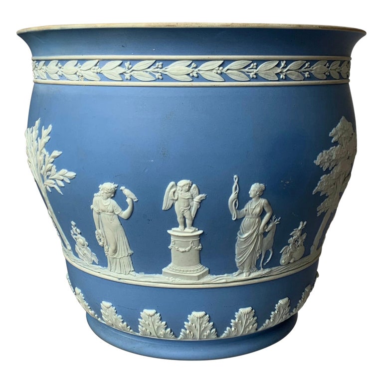 Large 1930s Wedgwood Light Blue Neoclassical Jasperware Flower Pot at ...