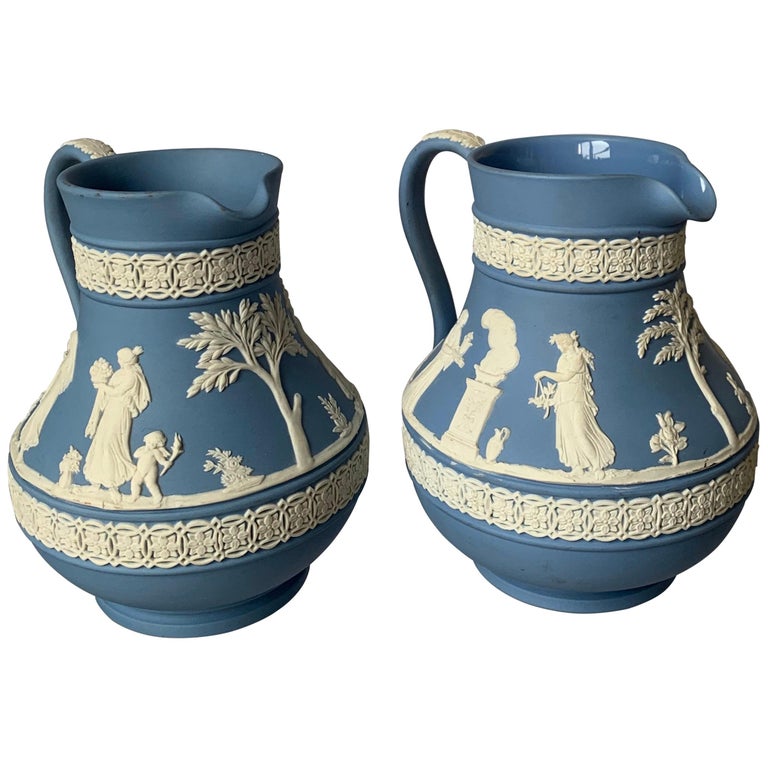 1930s Wedgwood Neoclassical Light Blue Jasperware Pitchers, Set of 2 at ...
