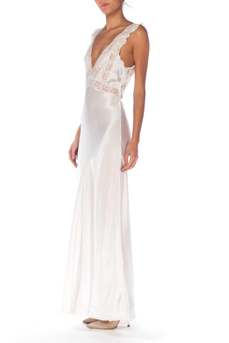 1940S White Bias Cut Rayon and Lace Slip DressNegligee at 1stDibs ...