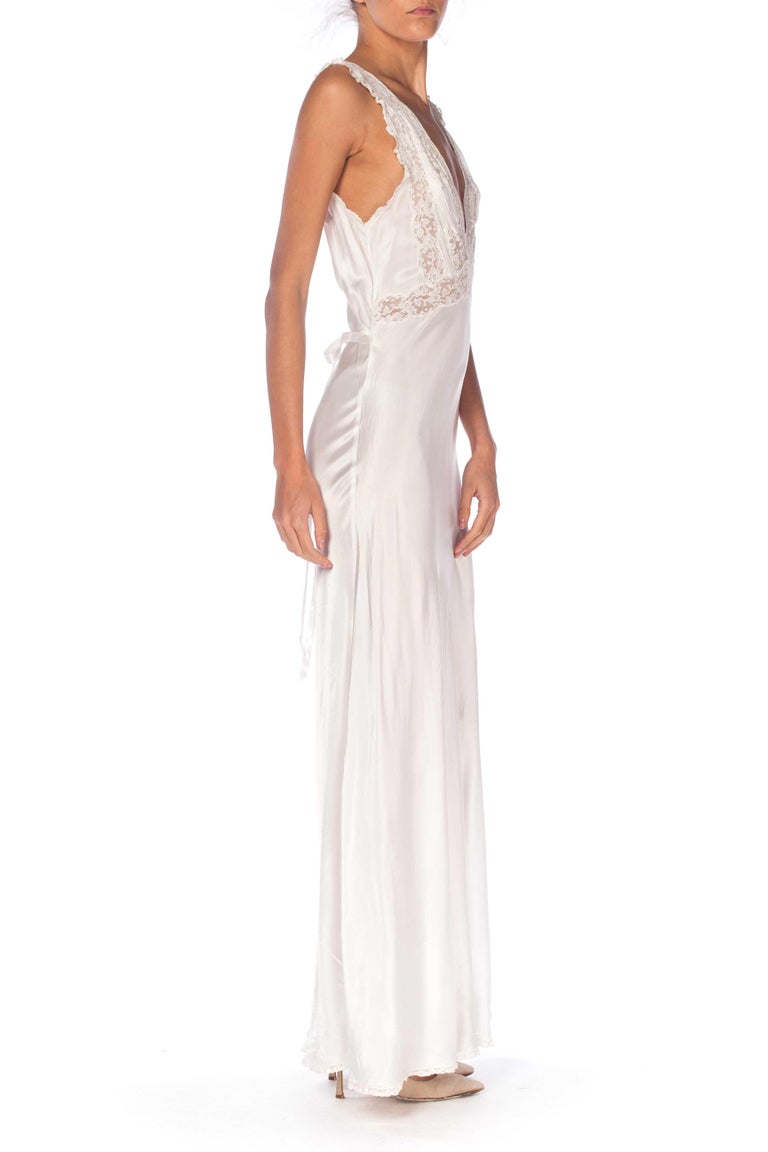 1940s White Bias Cut Rayon And Lace Slip Dressnegligee At 1stdibs