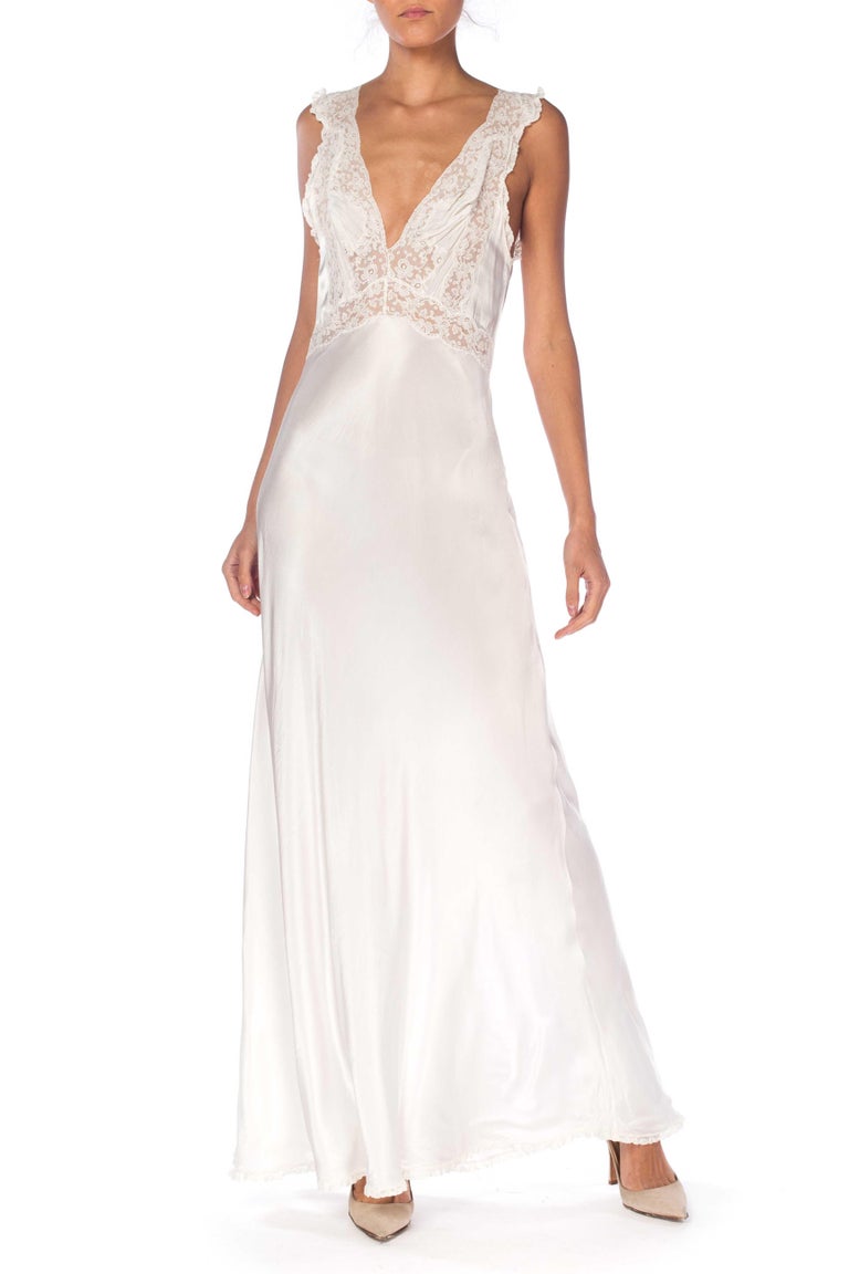 1940S White Bias Cut Rayon and Lace Slip DressNegligee at 1stDibs ...
