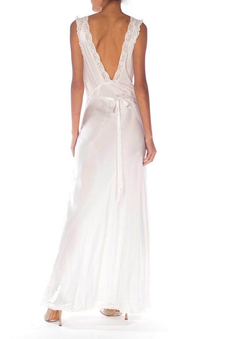 1940s White Bias Cut Rayon And Lace Slip Dressnegligee At 1stdibs