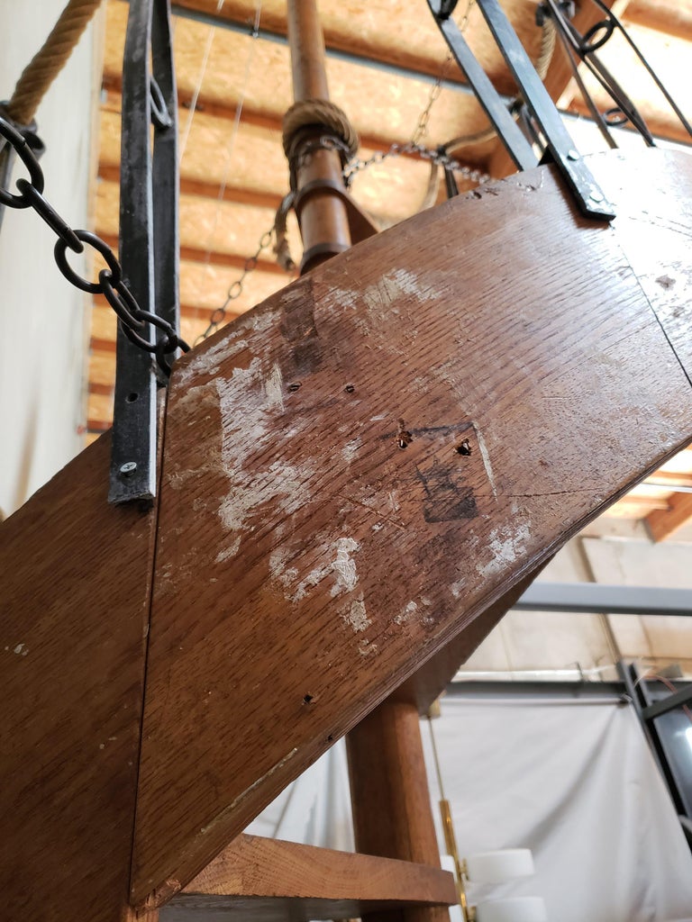 1930s Wood Spiral Staircase with Wrought Iron Balusters and Rope ...