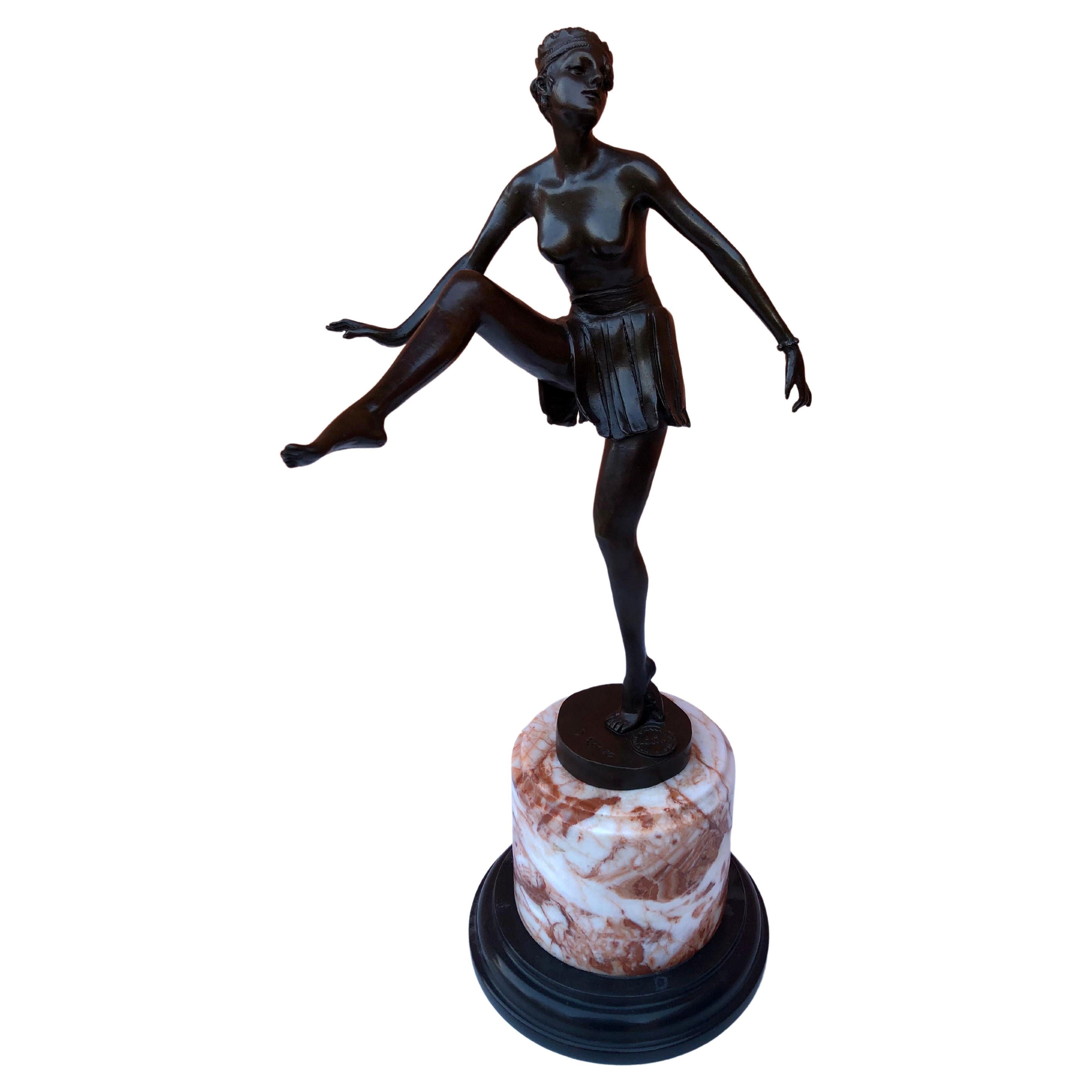French Art Deco Figure of a Lady Descending a Marble Staircase by E ...