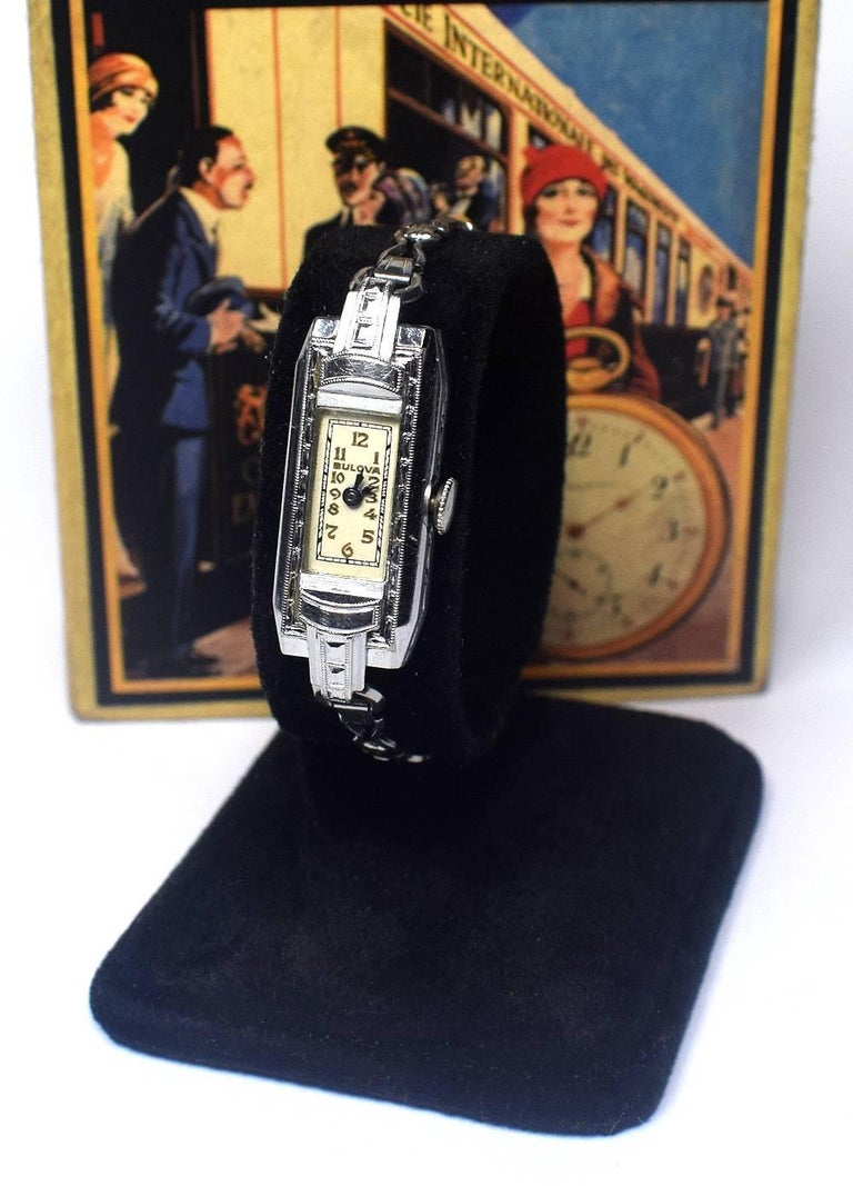 1931 Ladies Bulova Art Deco 10-Karat White Gold Watch at 1stDibs