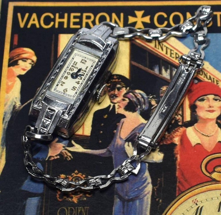 1931 Ladies Bulova Art Deco 10-Karat White Gold Watch at 1stDibs