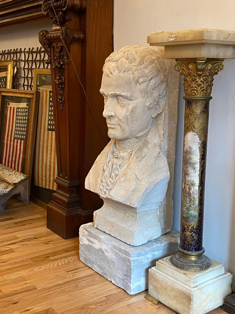 1931 Stately Bust Of Robert Fulton Carved In Limestone On Marble Base