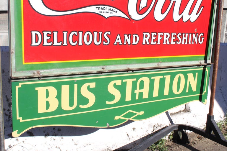1932 Coca-Cola Porcelain Bus Station Sign For Sale at 1stDibs