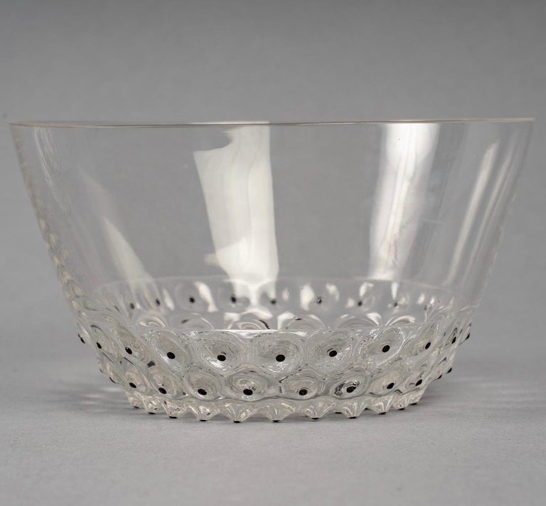1934 René Lalique, Bowls Cups Cactus Clear Glass with Black Enamel, 3 ...