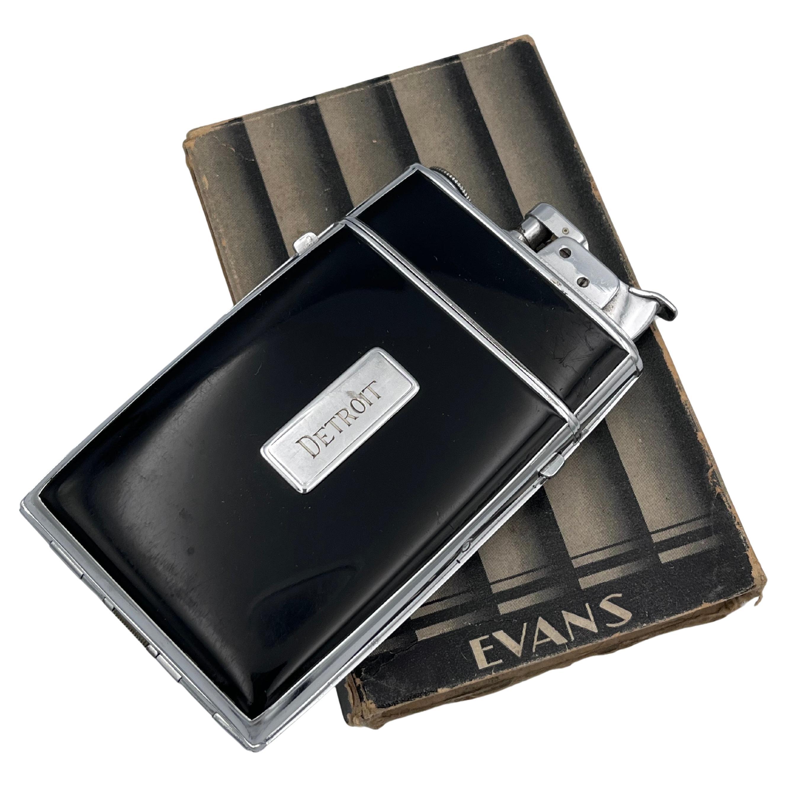 1929 Art Deco Evans Black Enamel Duel Cigarette Case and Lighter, Cecil ...