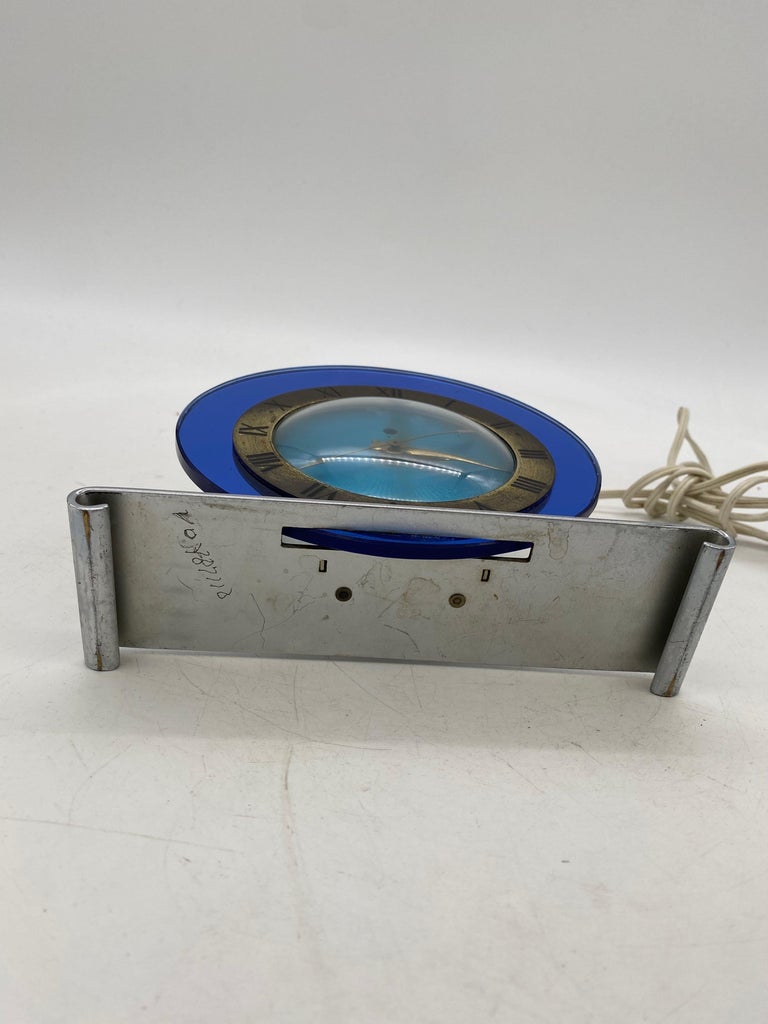 1935 Telechron Art Deco Electric Clock with Blue Glass For Sale at 1stDibs