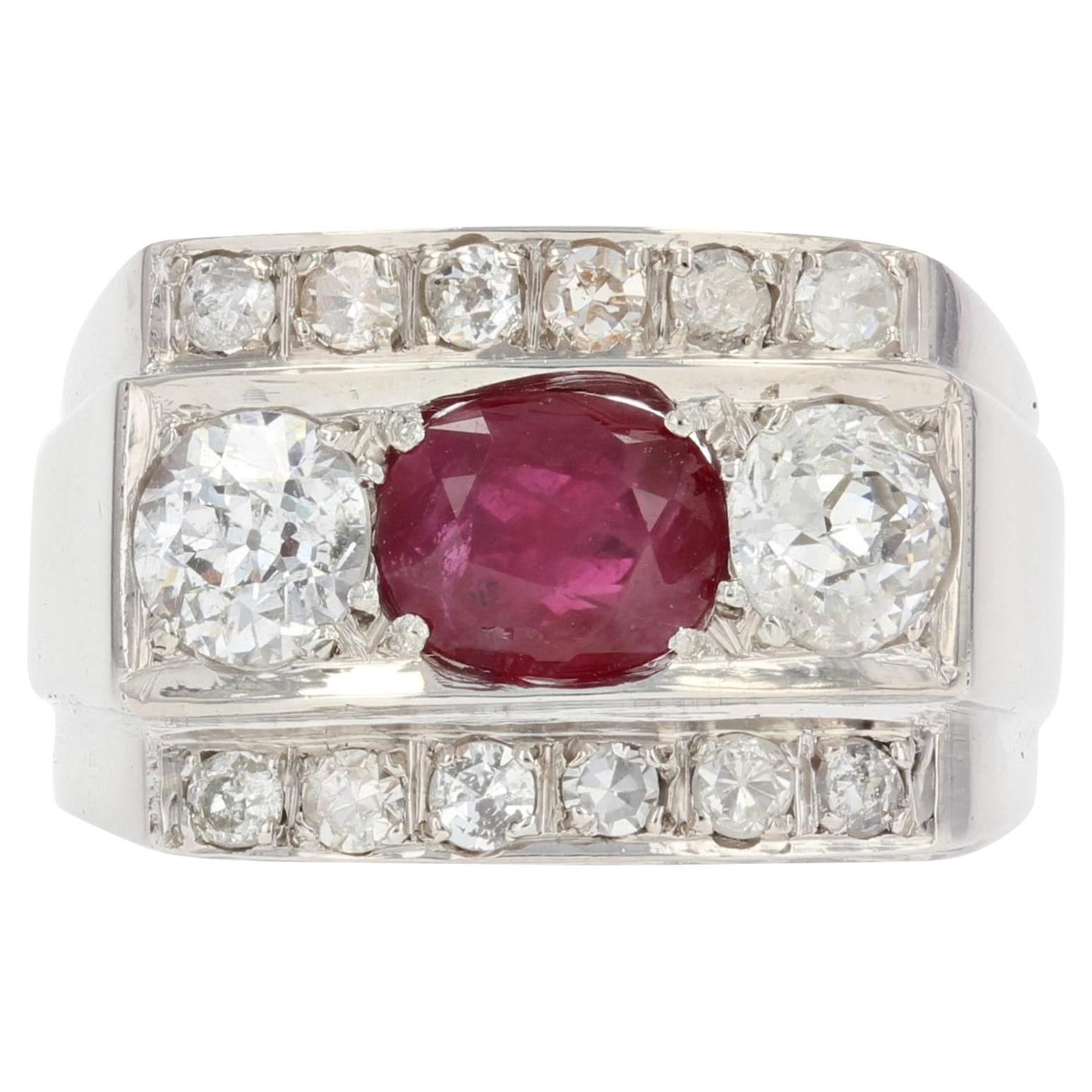 Modern 2.95 Carat Ruby Diamond Signet Ring For Sale at 1stDibs