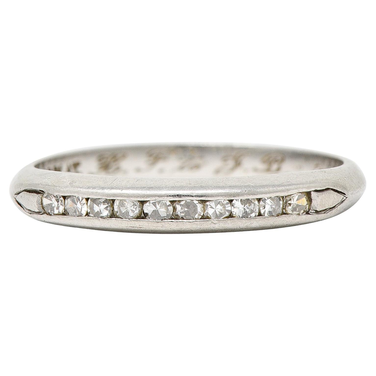 1936 Art Deco Diamond Platinum Arrow Vintage Channel Band Ring For Sale ...