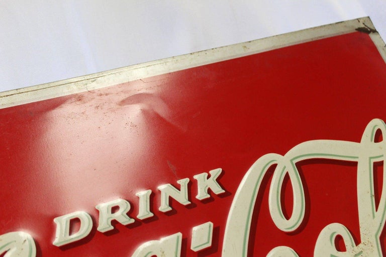 1937 Vintage Coca Cola "Ice Cold" Advertising Tin Sign For Sale at ...