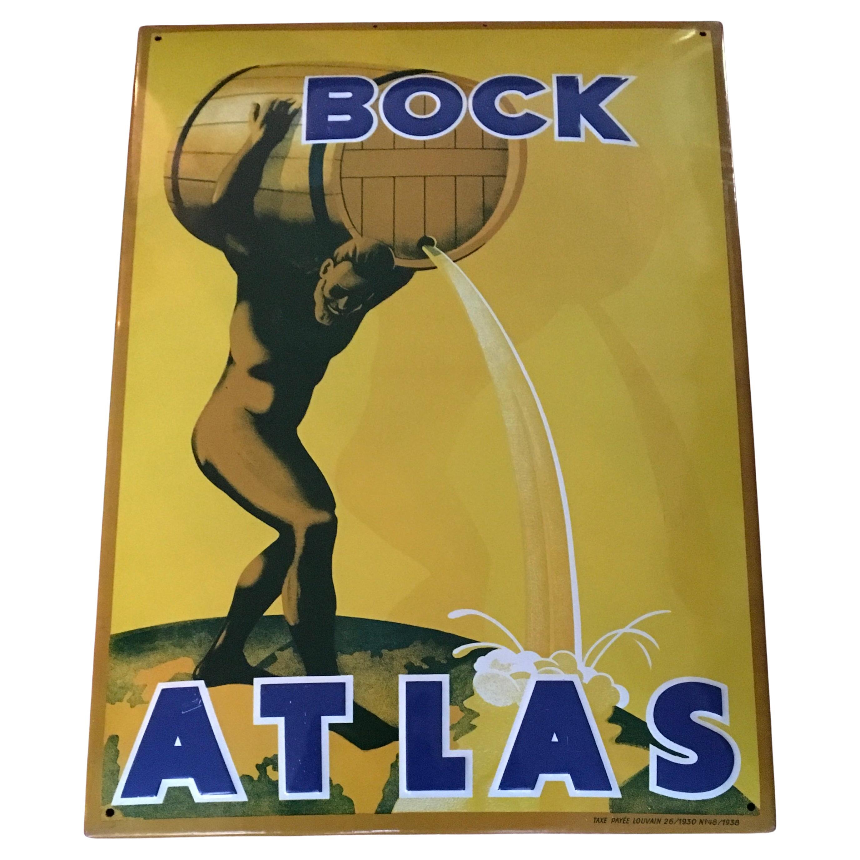 1938 Belgian Beer Sign Bock Atlas For Sale at 1stDibs