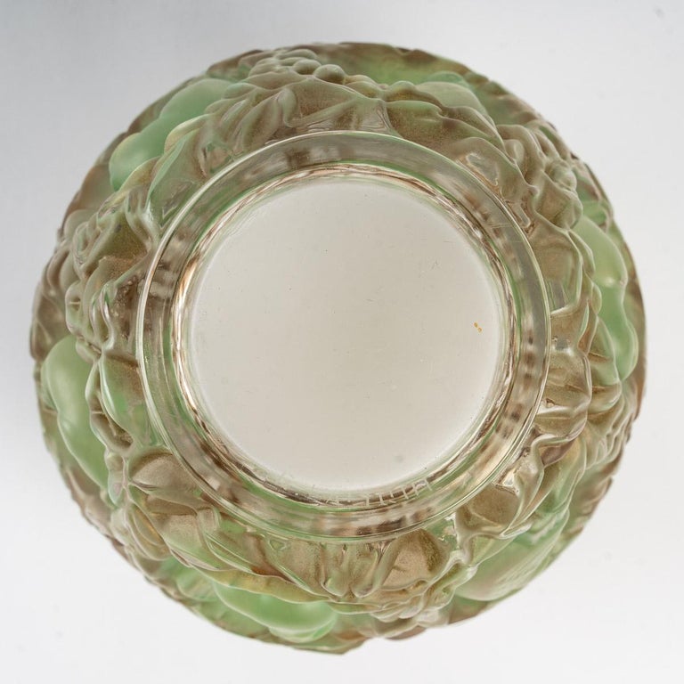 1939 René Lalique Bagatelle Vase in Frosted Glass with Green and Sepia ...