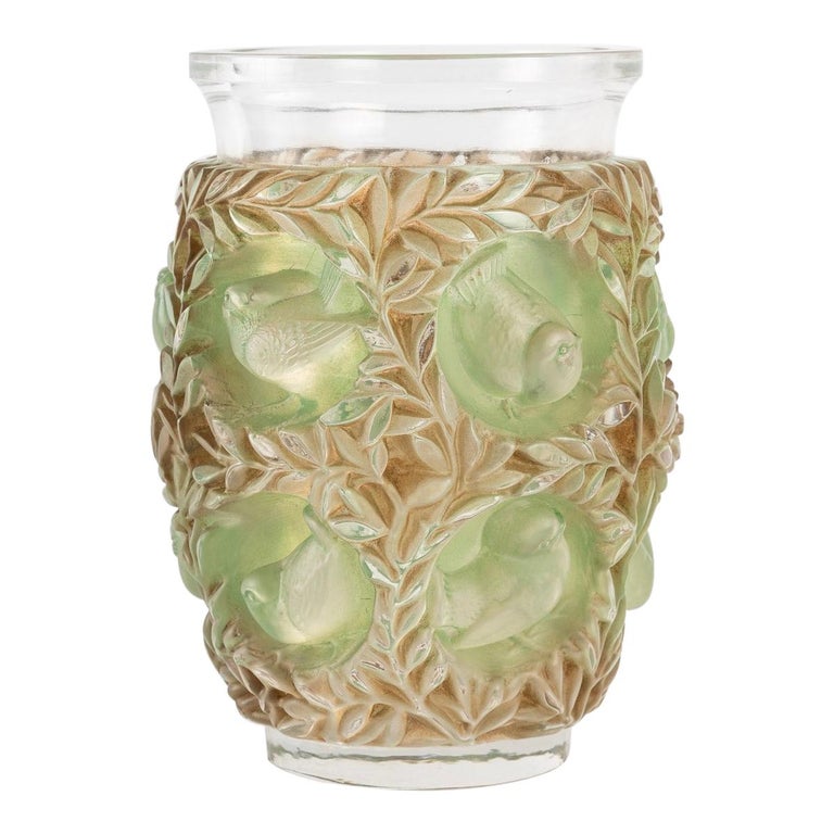 1939 René Lalique Bagatelle Vase in Frosted Glass with Green and Sepia ...