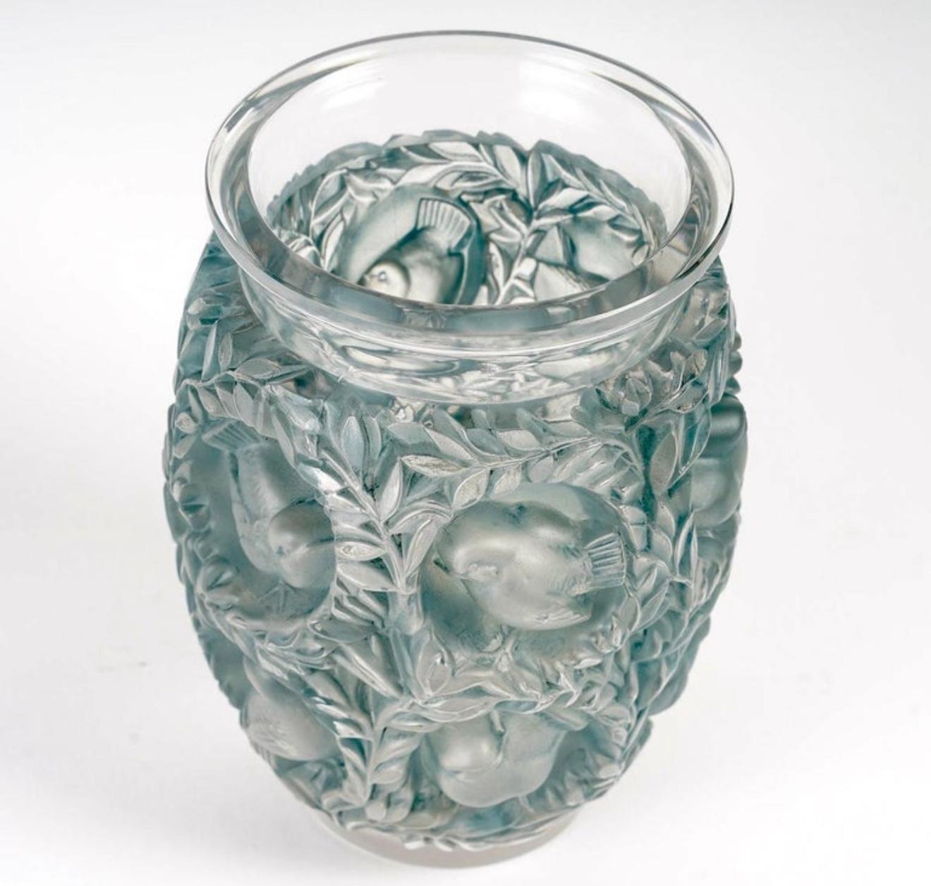 1939 Rene Lalique - Vase Bagatelle Frosted Glass with Blue Patina For ...