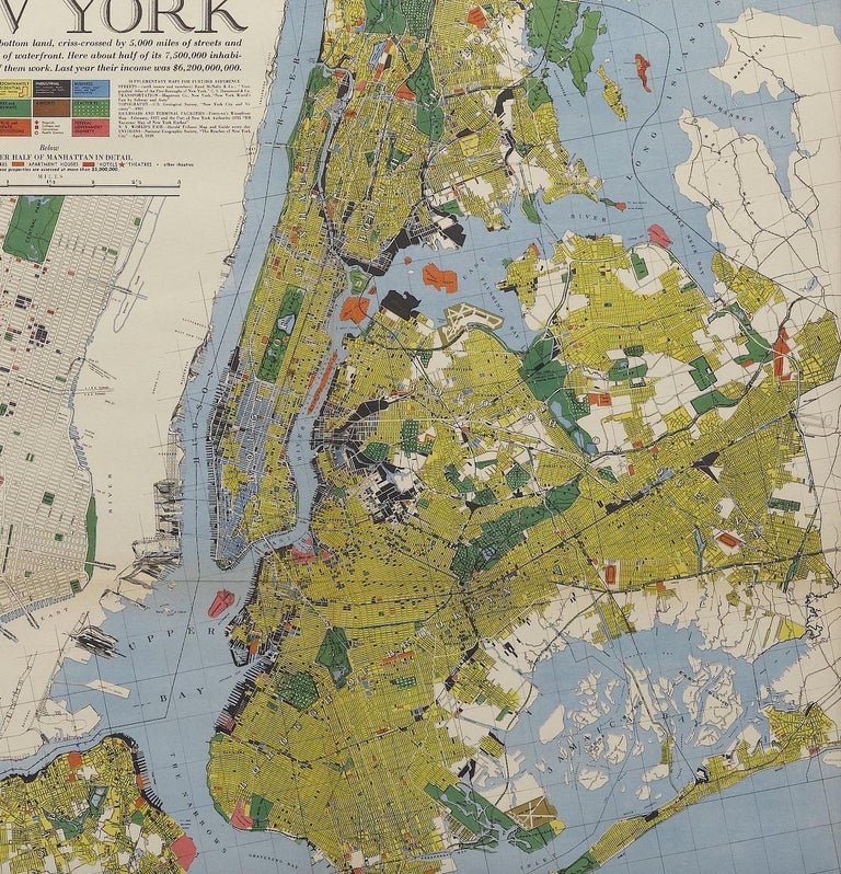 1939 Vintage Map "The City of New York" by Richard Edes Harrison at 1stDibs