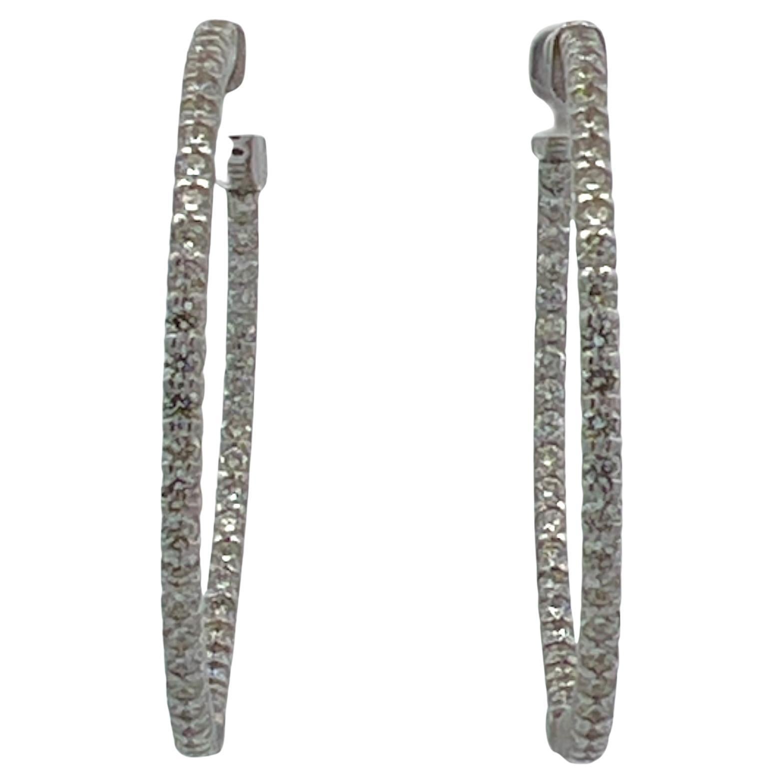 4.60 Ctw Diamond Oval in and Out Hoop Earrings 18 Karat White Gold For ...