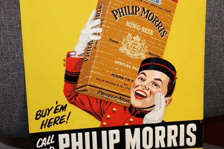 1940s-1950s Philip Morris Tin Sign For Sale at 1stDibs
