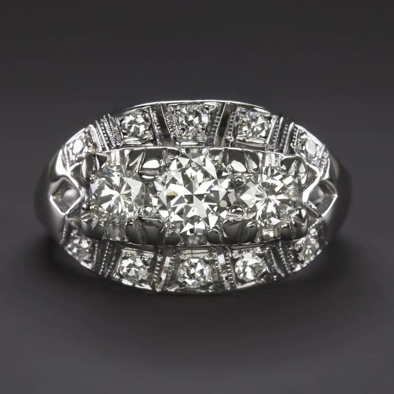 1940 Art Deco Authentic Three Stone Old Transitional Cut Diamond Ring ...