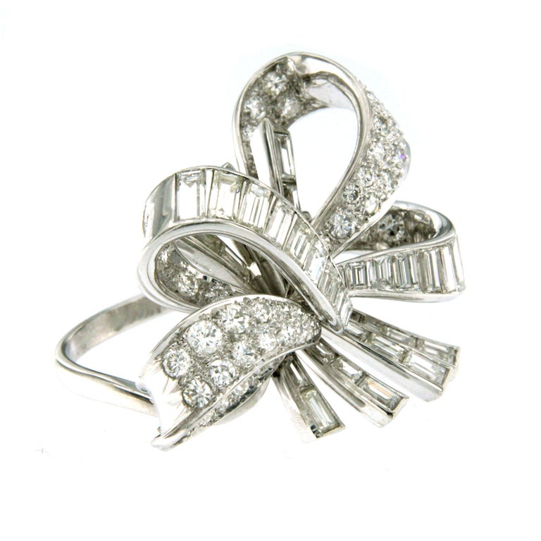 1940' Missiaglia Venezia 3 Carats Diamond and Platinum Bow Ring at 1stDibs