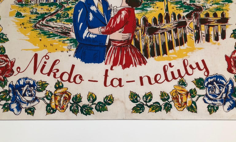1940s Hand Colored Block Print on Textile For Sale at 1stDibs