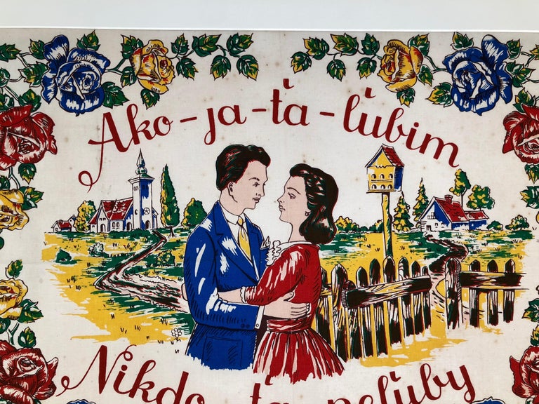 1940s Hand Colored Block Print on Textile For Sale at 1stDibs