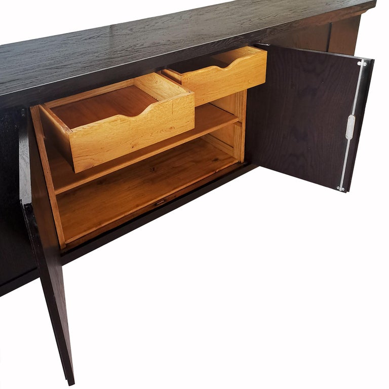 Mid-Century Modern Large Sideboard, Stained Oak and Bronze, Column Feet ...