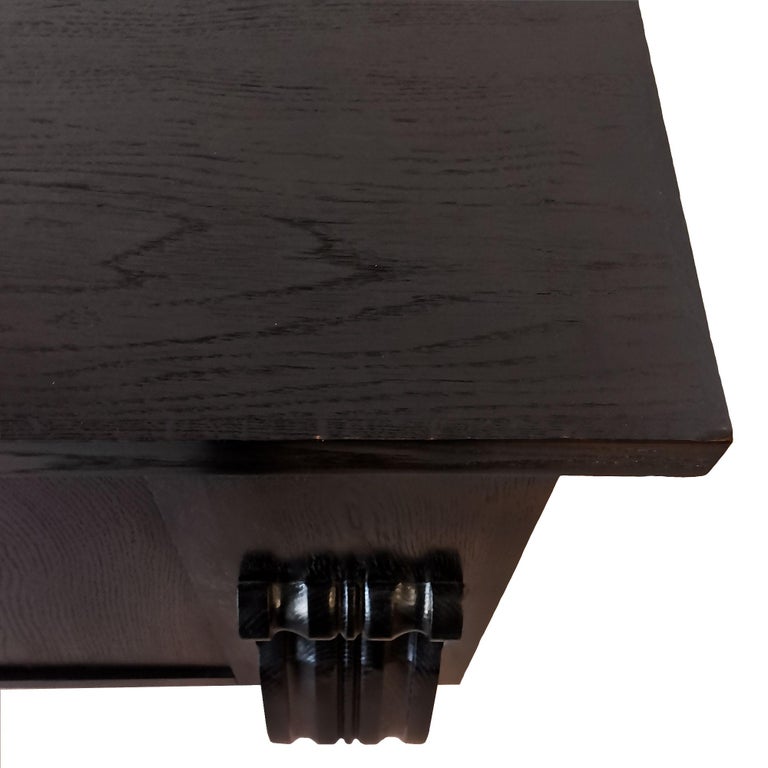 Mid-Century Modern Large Sideboard, Stained Oak and Bronze, Column Feet ...