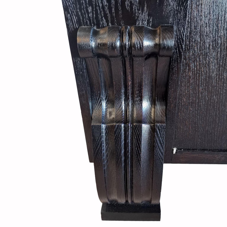 Mid-Century Modern Large Sideboard, Stained Oak and Bronze, Column Feet ...